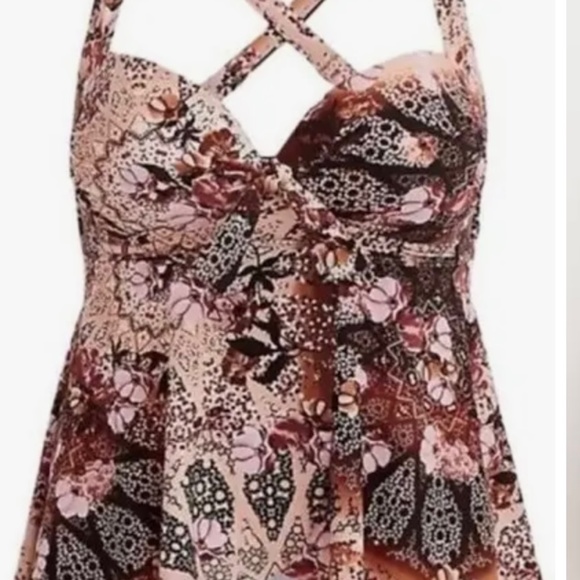 torrid | Swim | Torrid Peach Medallion Print Flutter Tankini Top Size ...
